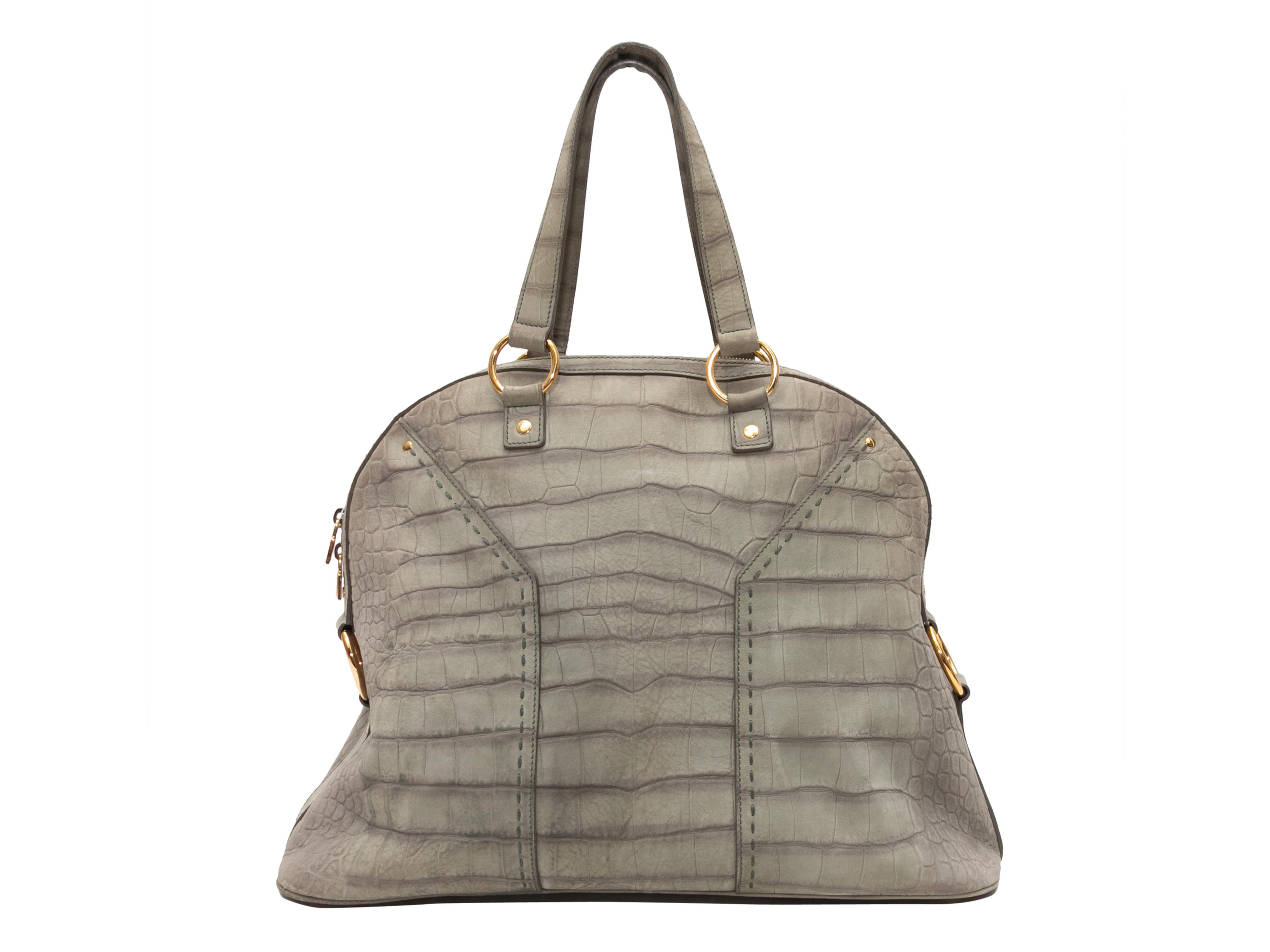 Grey Yves Saint Lauren Embossed Croc XL Muse Bag For Sale at 1stDibs
