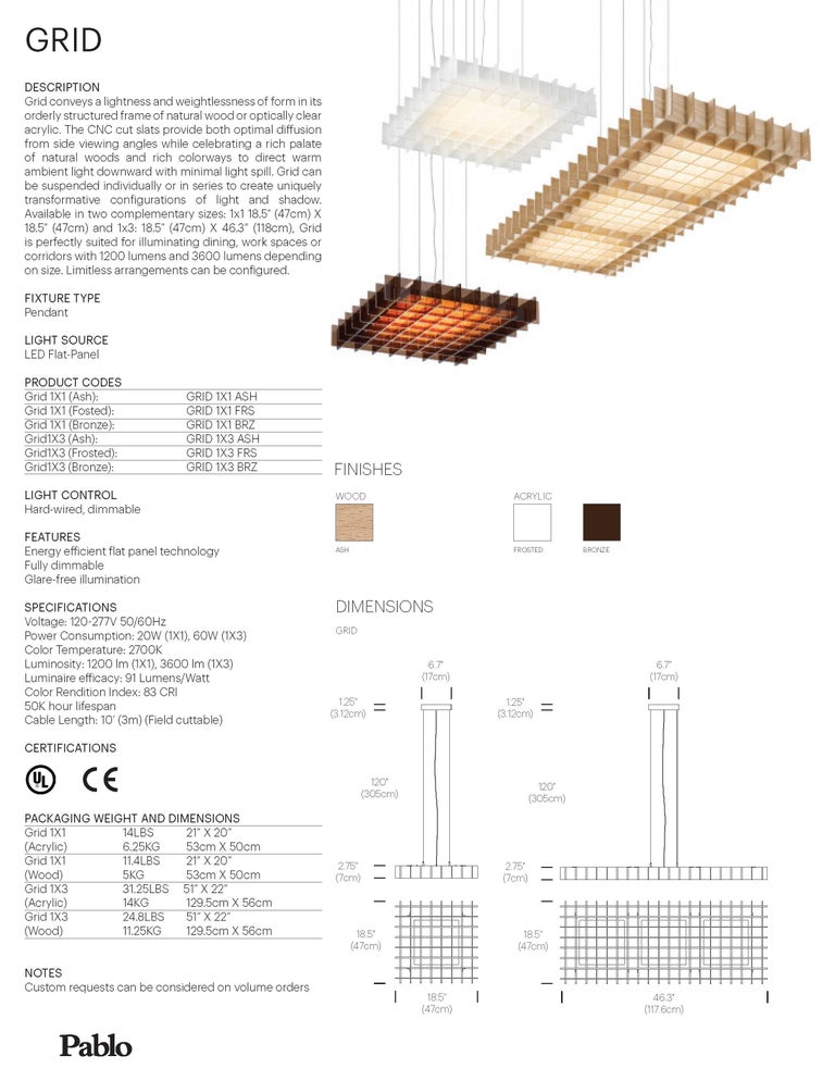 Grid 1:1 LED Pendant Light with Bronze Slats by Pablo Designs at ...