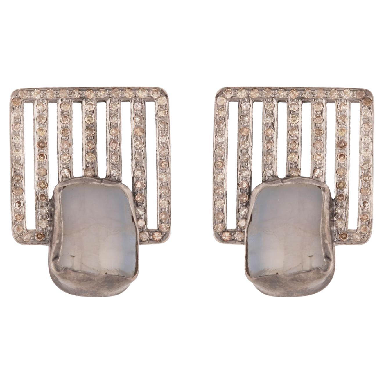 Grid Diamond and Quartz Geometric Earrings For Sale at 1stDibs