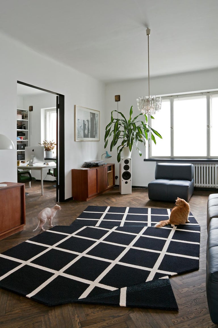 Grid Rug Wool Silk Black White Johanna Ulfsak Contemporary Design ...