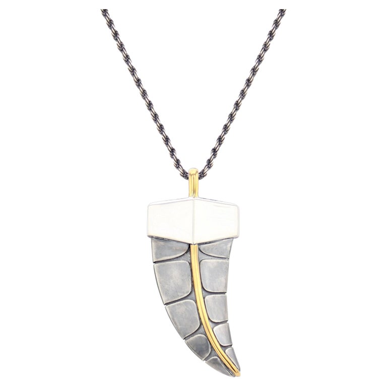Griffe Pendant in 18k Yellow Gold and Distressed Silver by Elie Top For ...