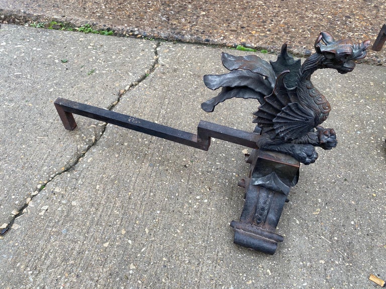 Griffin/ Dragon Bronze Andirons at 1stDibs