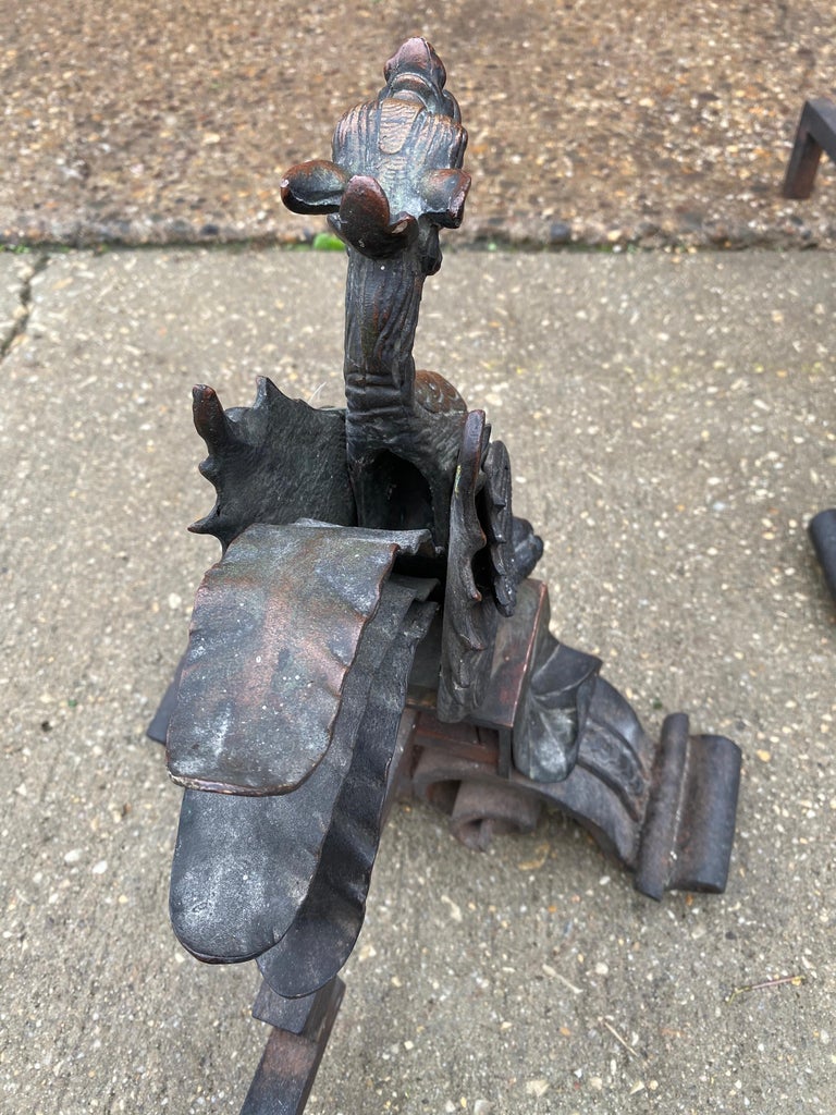 Griffin/ Dragon Bronze Andirons at 1stDibs