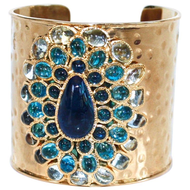 Gripoix Paris Gilded Brass and Poured Glass Cuff at 1stDibs