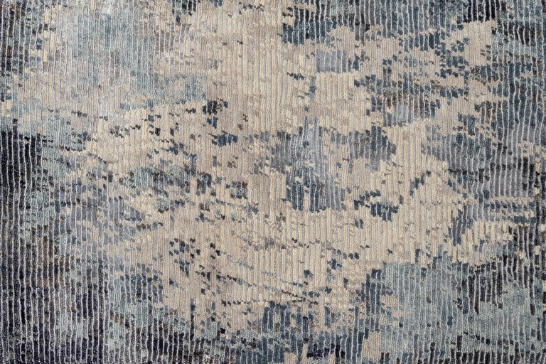 Groove Contemporary Loop and Cut Custom Wool and Silk Rug For Sale at ...