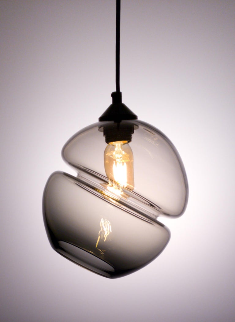 Groove Series Orb Tilt Pendant in Grey, Contemporary Handmade Glass ...