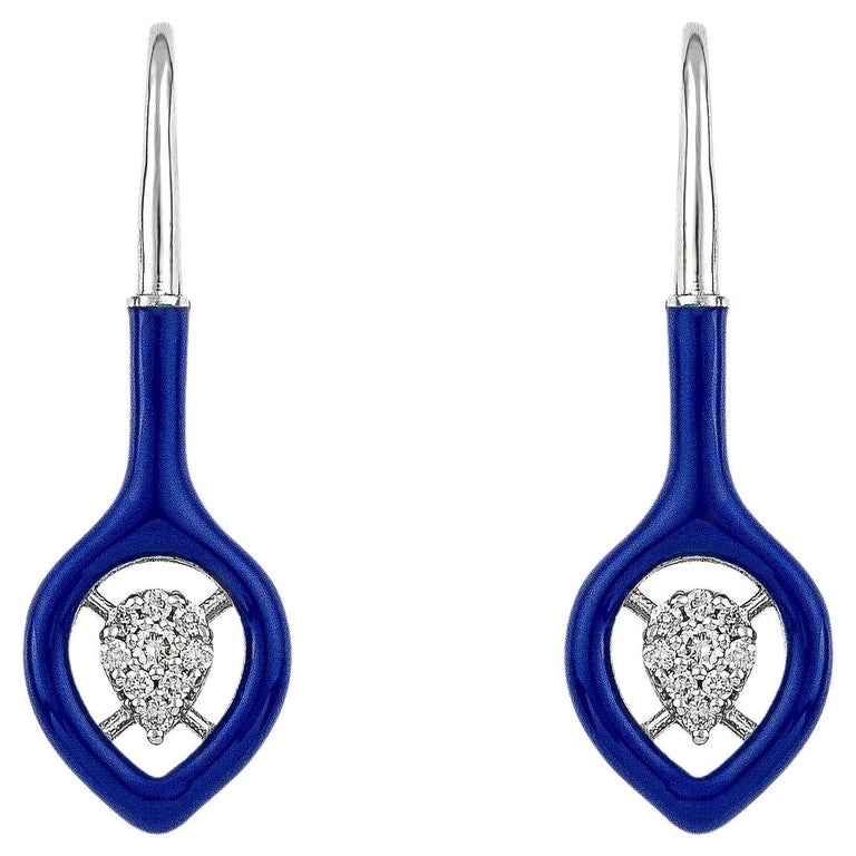 Groovy Gold Earrings with Diamonds and Blue Enamel For Sale at 1stDibs