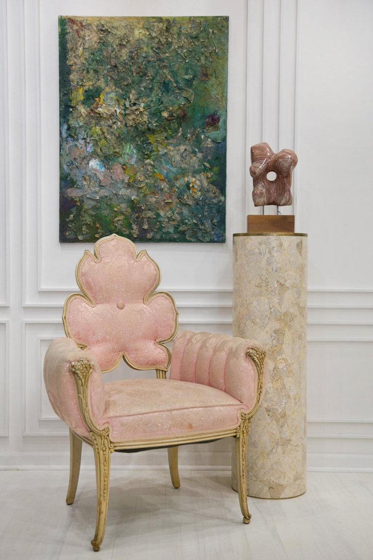 Grosfeld House Flower Back Chairs in Pink Brocade, 1940s at 1stDibs