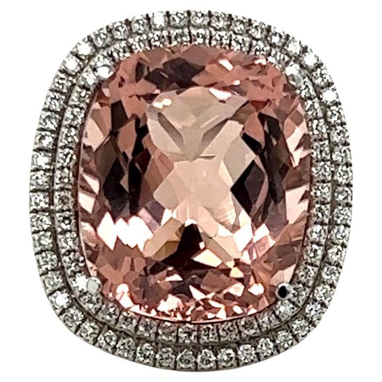 Großer Cocktailring in 18 Karat Weißgold Mit Hochfeinen Morganit, Mit ...