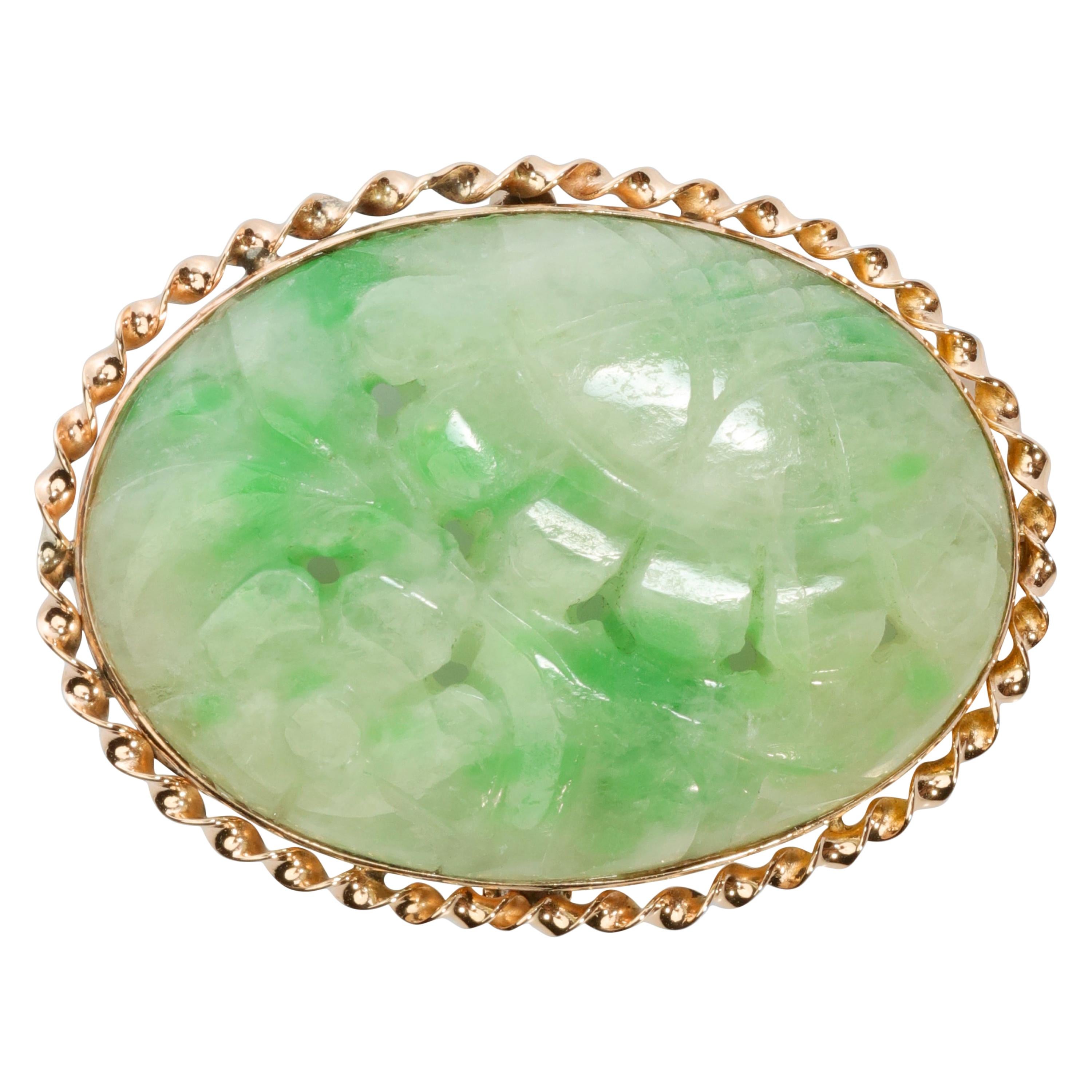 Jade Brooch is Translucent Art Deco πerfection For Sale at 1stDibs