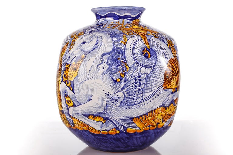 Grotesque Ceramic Vase Glazed Earthenware Hand Painted Italy ...