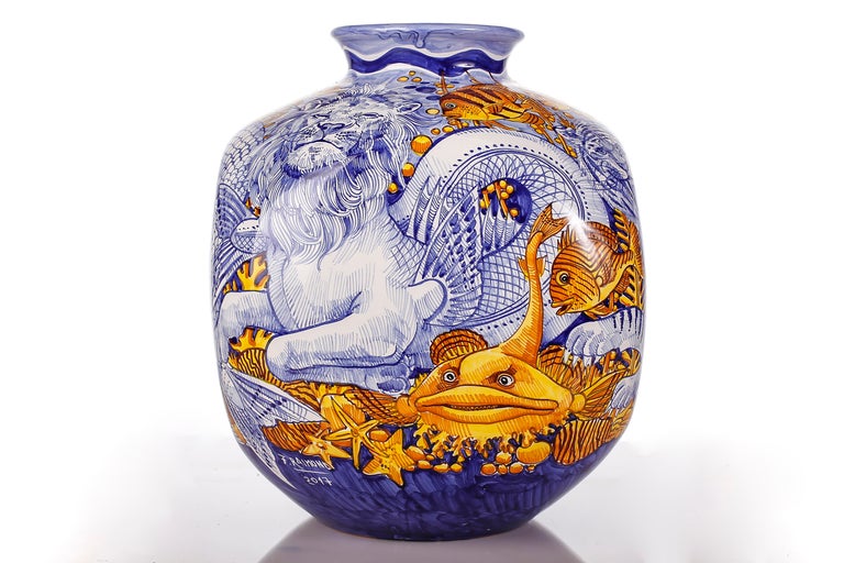 Grotesque Ceramic Vase Glazed Earthenware Hand Painted Italy ...