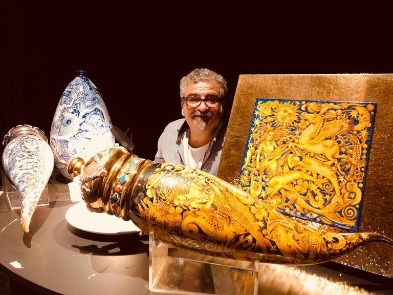 Grotesque Ceramic Vase Glazed Earthenware Hand Painted Italy ...