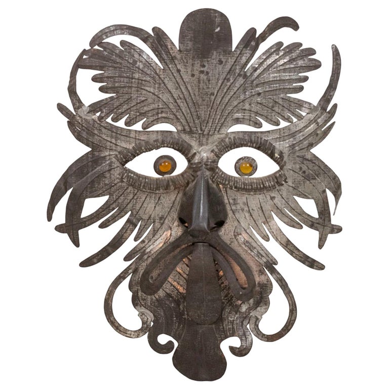 Grotesque Mask in Embossed Silvered Metal, 1970s at 1stDibs