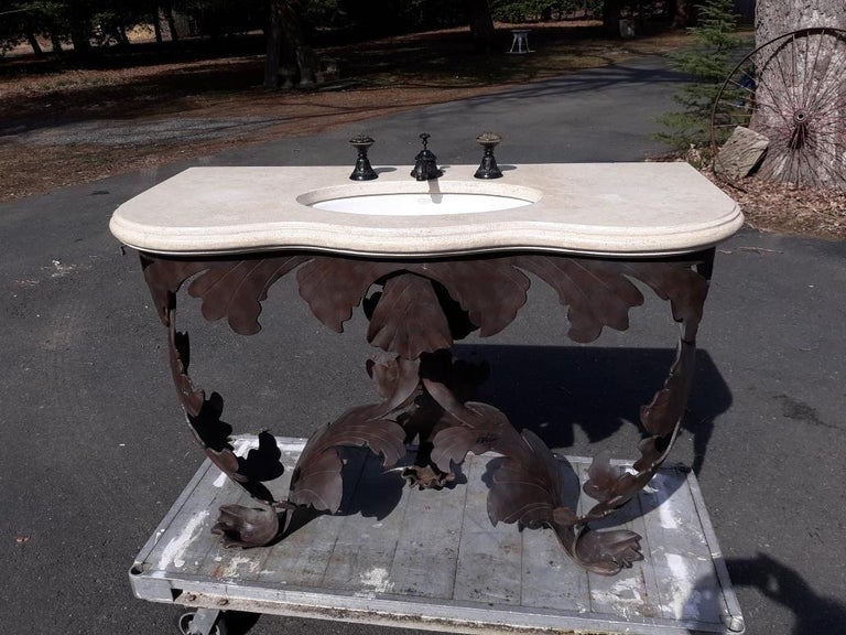 Grotto Design Iron, Marble and Bronze Bathroom Sink with THG Paris ...