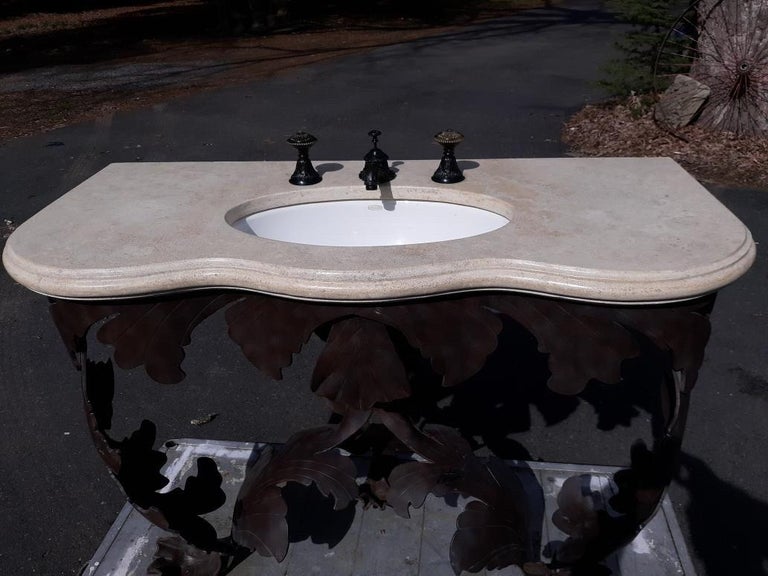Grotto Design Iron, Marble and Bronze Bathroom Sink with THG Paris ...