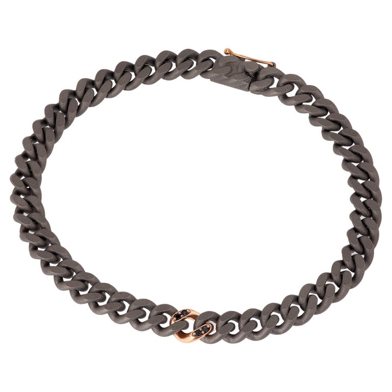 Groumette Line Men's Bracelet in Titanium, Black Diamonds and 18 Kt ...