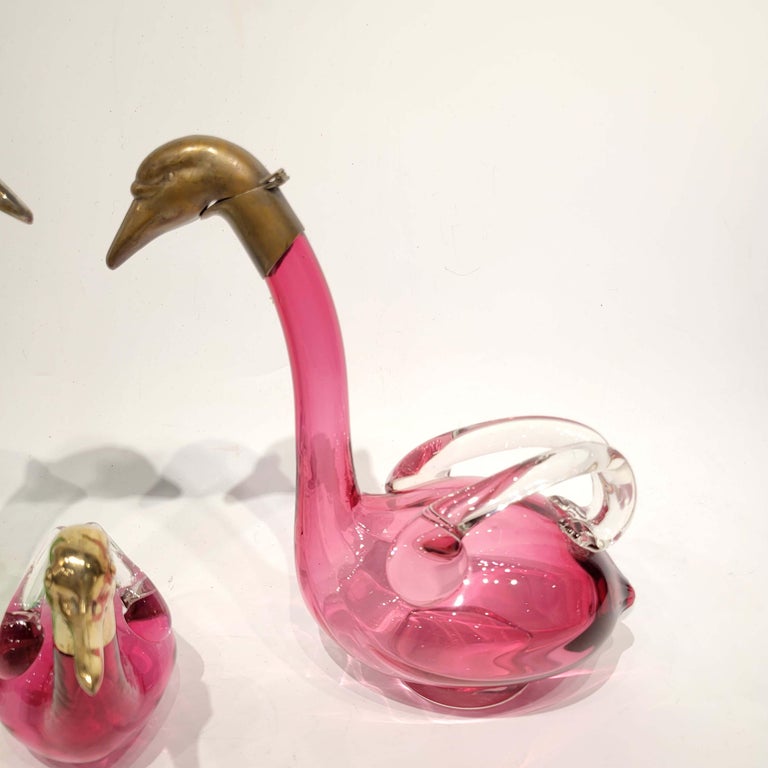 Group of 3 Art Glass Swan Decanters, Austria, circa 1930 For Sale at ...