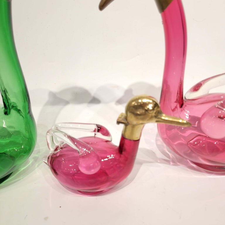 Group of 3 Art Glass Swan Decanters, Austria, circa 1930 For Sale at ...