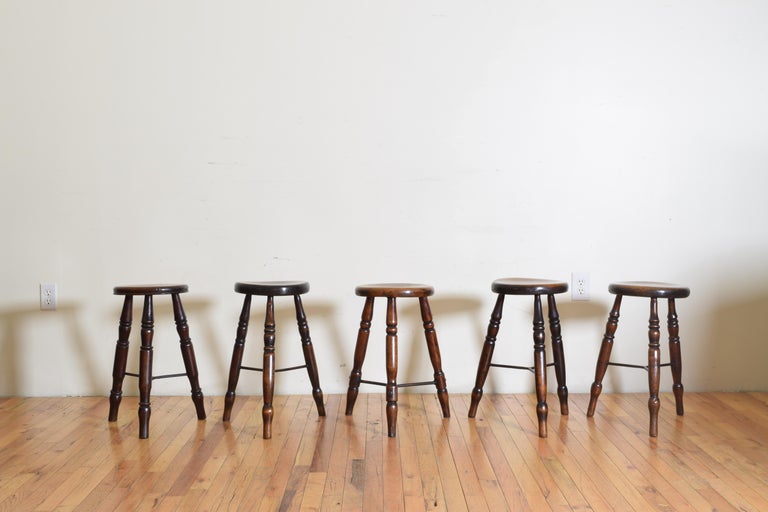 Group of English Oak and Iron Joint Pub Stools Late 19th Century (3 ...