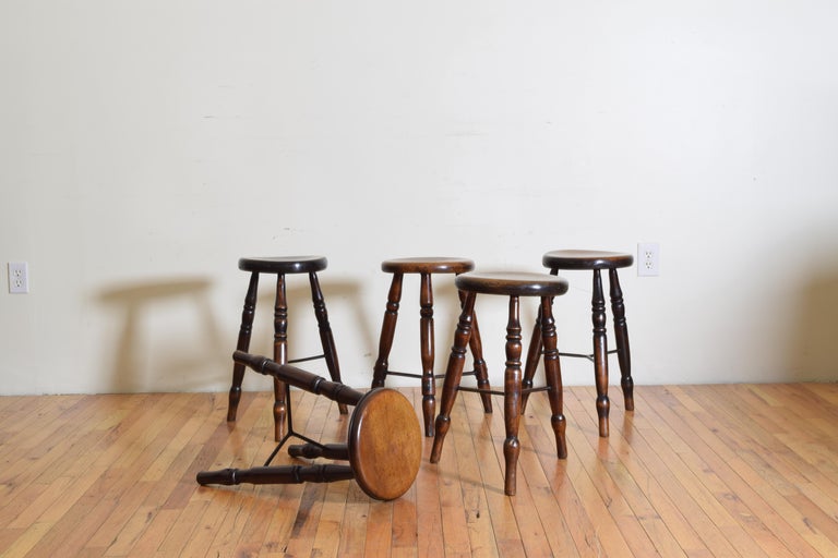 Group of English Oak and Iron Joint Pub Stools Late 19th Century (3 ...