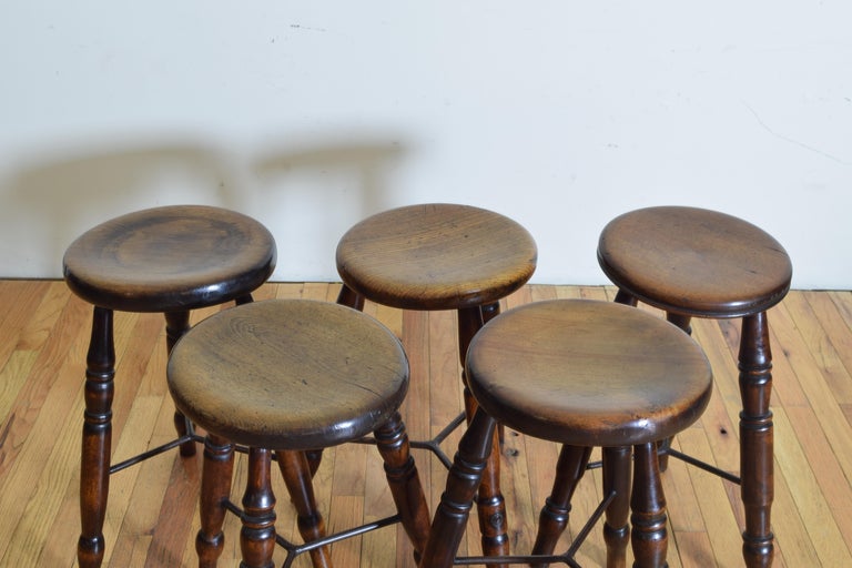 Group of English Oak and Iron Joint Pub Stools Late 19th Century (3 ...