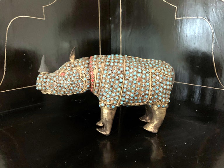 Group of Brass Filigree Animal Figures with Stone Inlays Himalayan ...