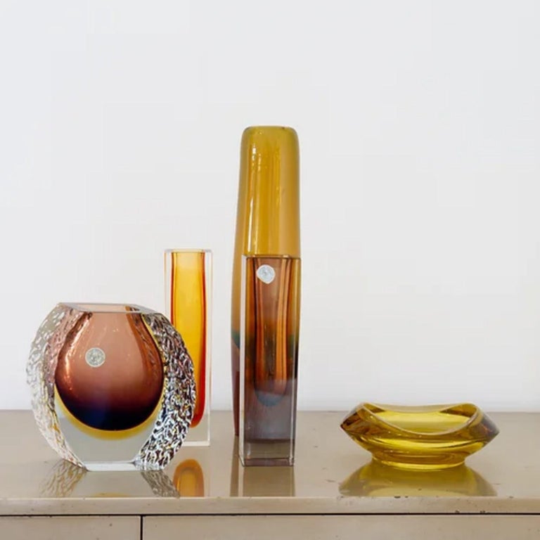 Group of Five Amber Glass Vases and Bowl For Sale at 1stDibs