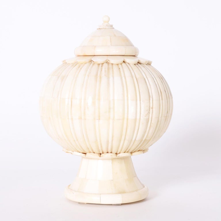 Group of Five Anglo Indian Style Lidded Bone Urns, Priced Individually For Sale at 1stDibs