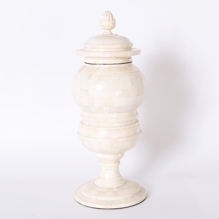 Group of Five Anglo Indian Style Lidded Bone Urns, Priced Individually For Sale at 1stDibs