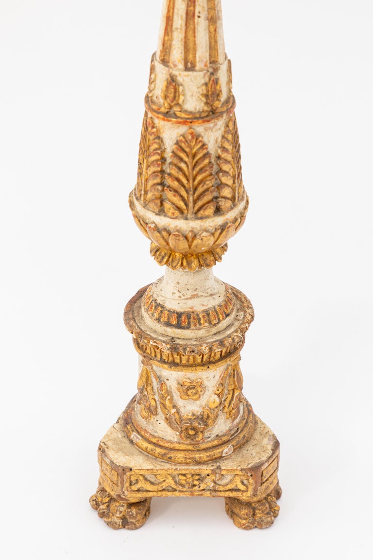 Group of Four 18th Century Giltwood and Painted Italian Pricket Sticks ...