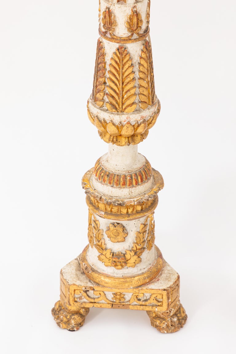 Group of Four 18th Century Giltwood and Painted Italian Pricket Sticks ...