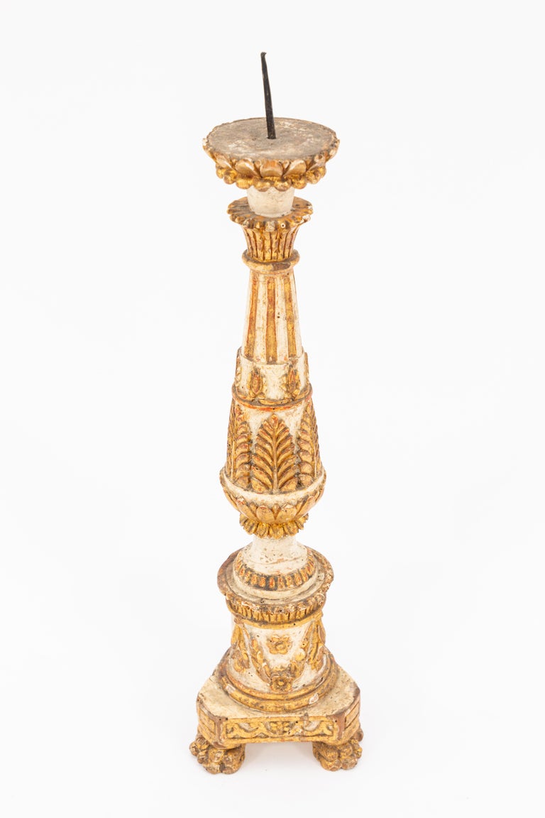 Group of Four 18th Century Giltwood and Painted Italian Pricket Sticks ...