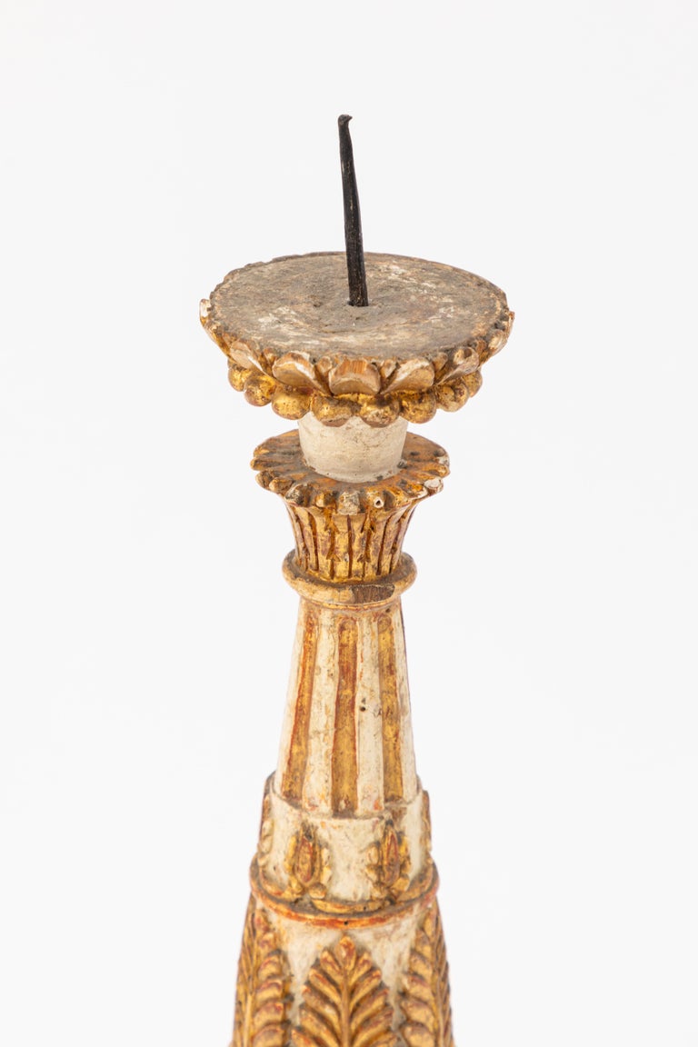 Group of Four 18th Century Giltwood and Painted Italian Pricket Sticks ...