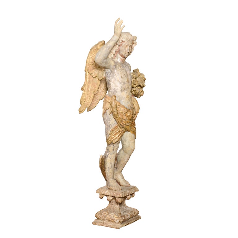 Group of Four Carved Wood / Gesso Winged Angels For Sale at 1stDibs