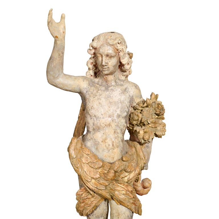 Group of Four Carved Wood / Gesso Winged Angels For Sale at 1stDibs