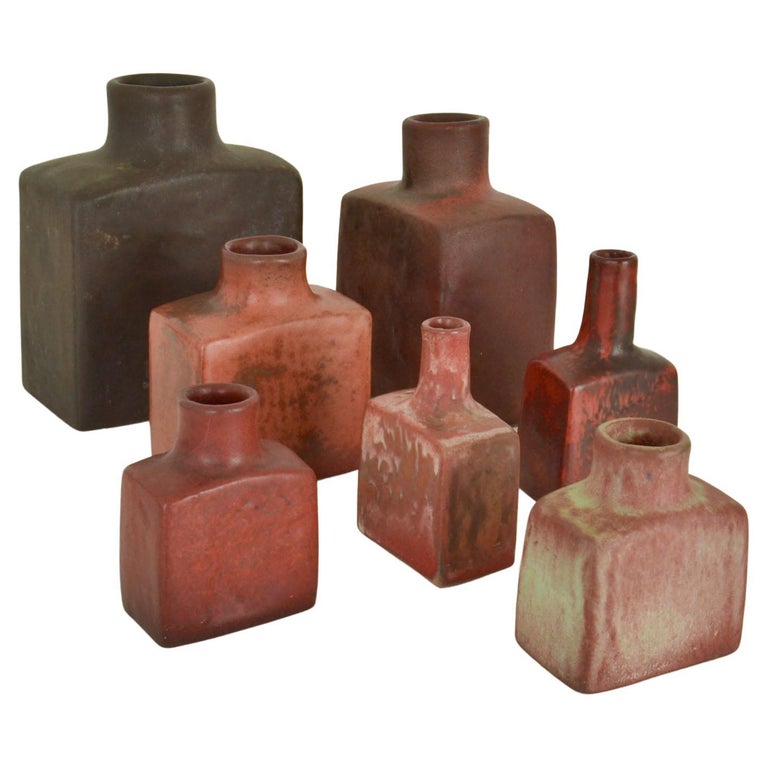 Group of Square Mid-Century Studio Ceramic Vases in Dark Red For Sale ...