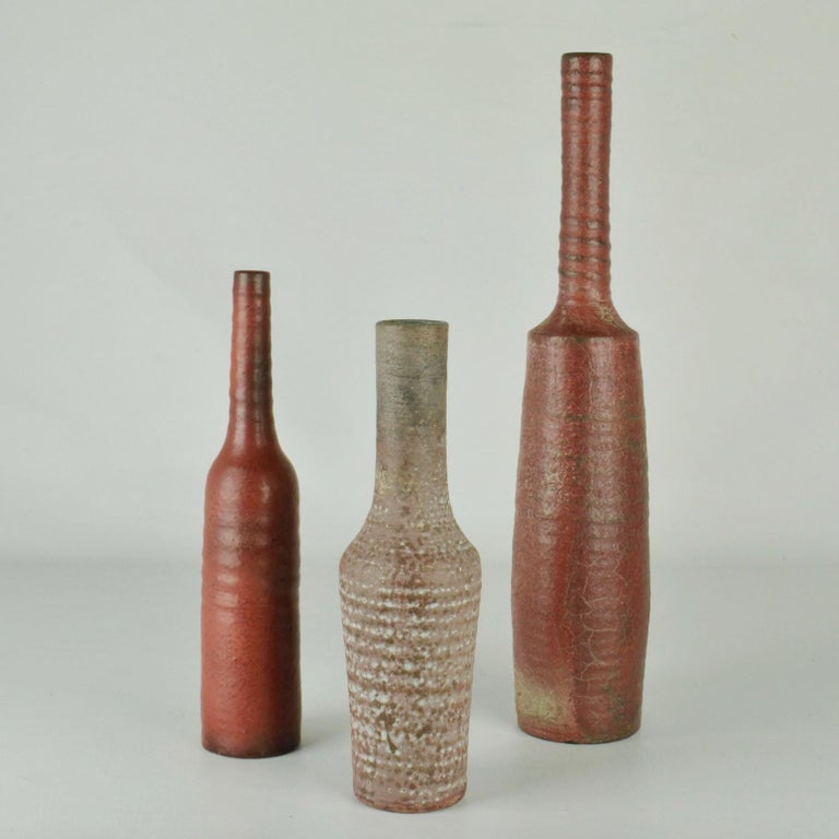 Group of Tall Studio Pottery 1960's Red Earth Tone Vases by Mobach For ...