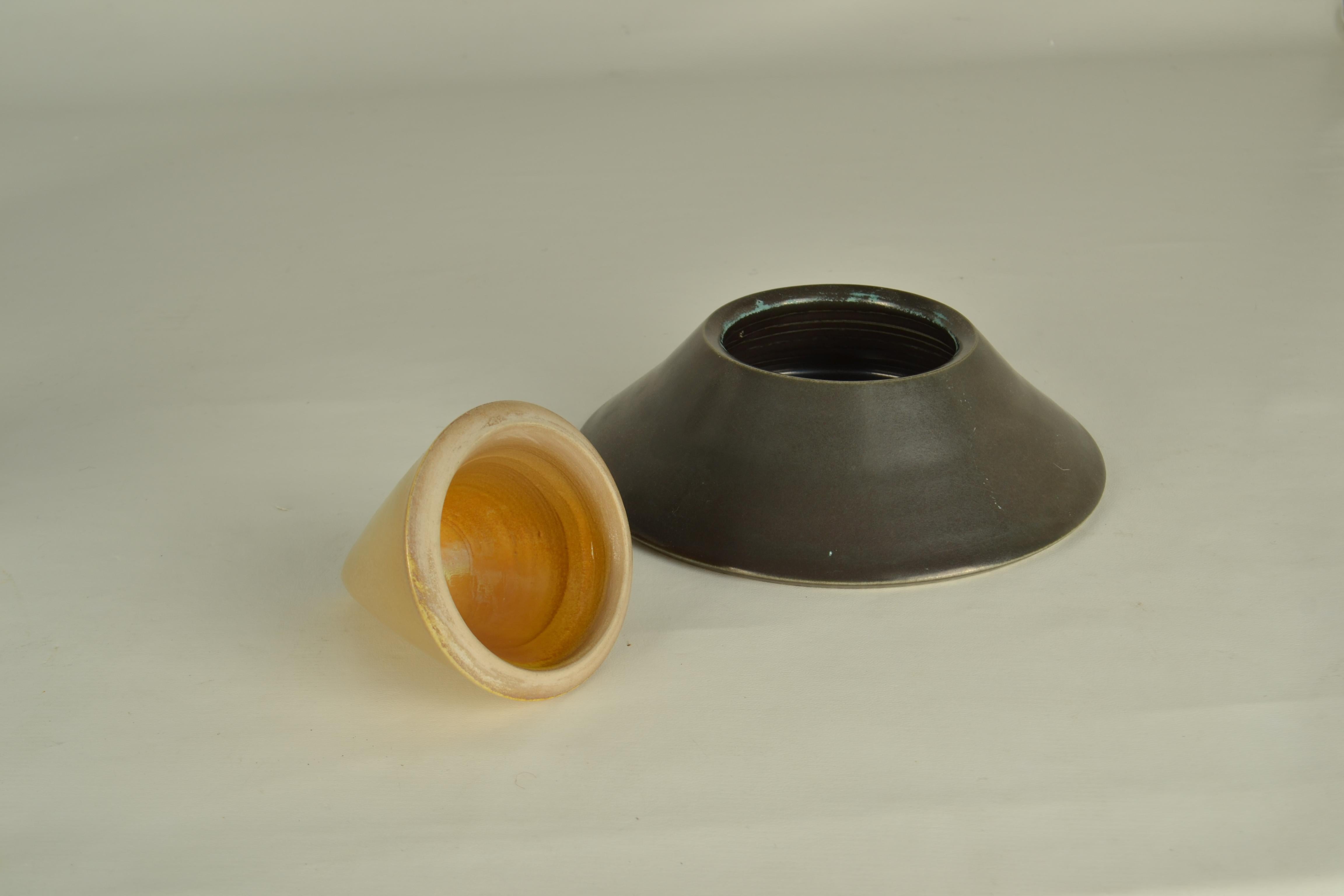 Group of Tall Studio Pottery Vases and Bowl with Iridescent Glaze by ...