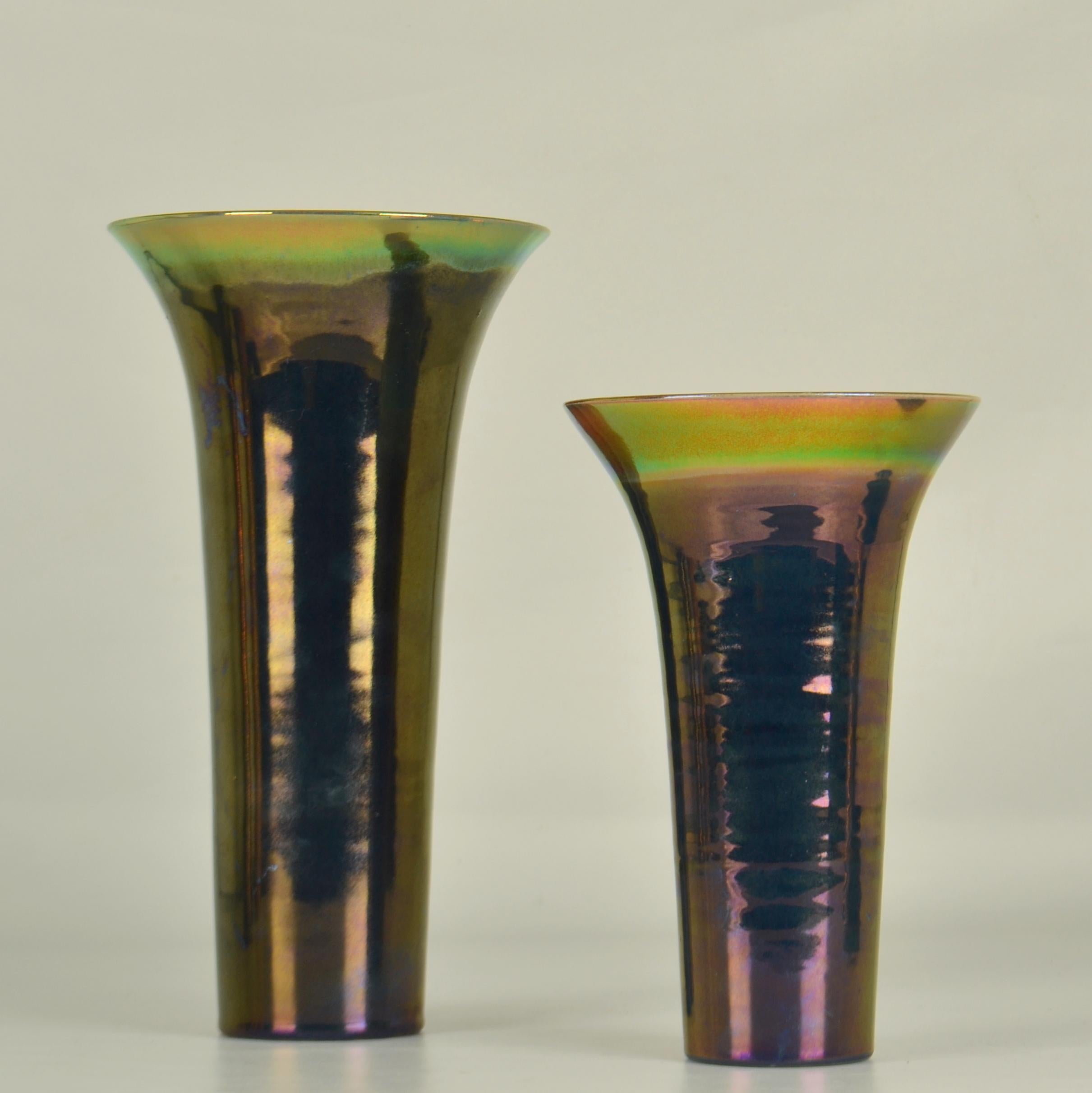 Group of Tall Studio Pottery Vases and Bowl with Iridescent Glaze by ...