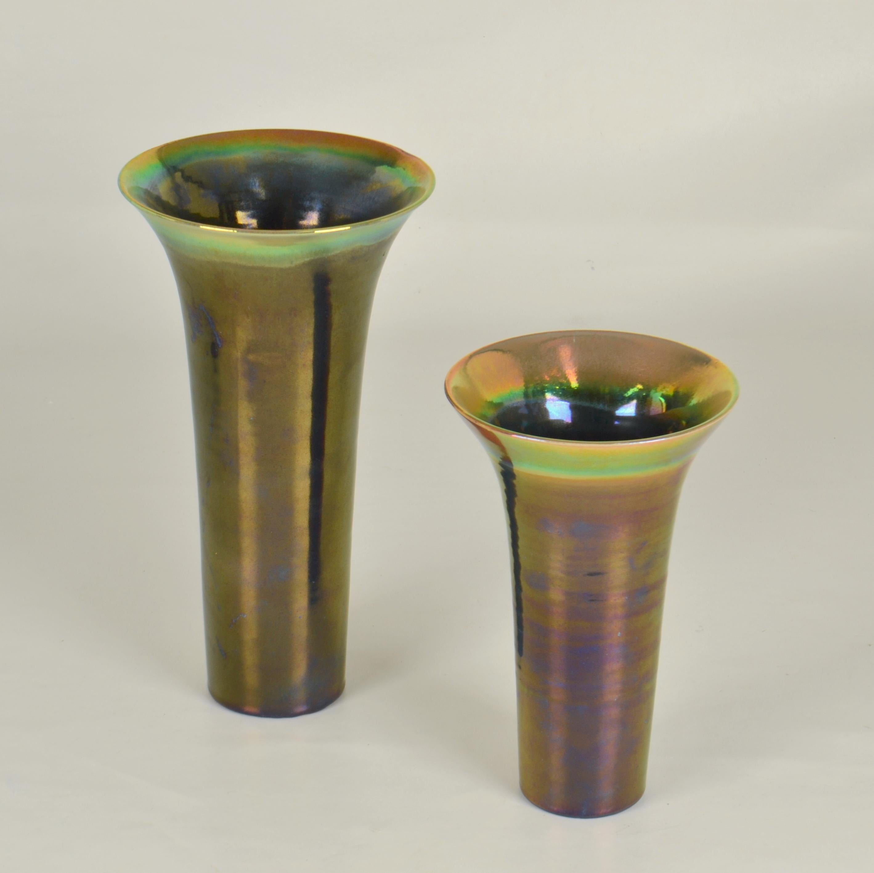 Group of Tall Studio Pottery Vases and Bowl with Iridescent Glaze by ...