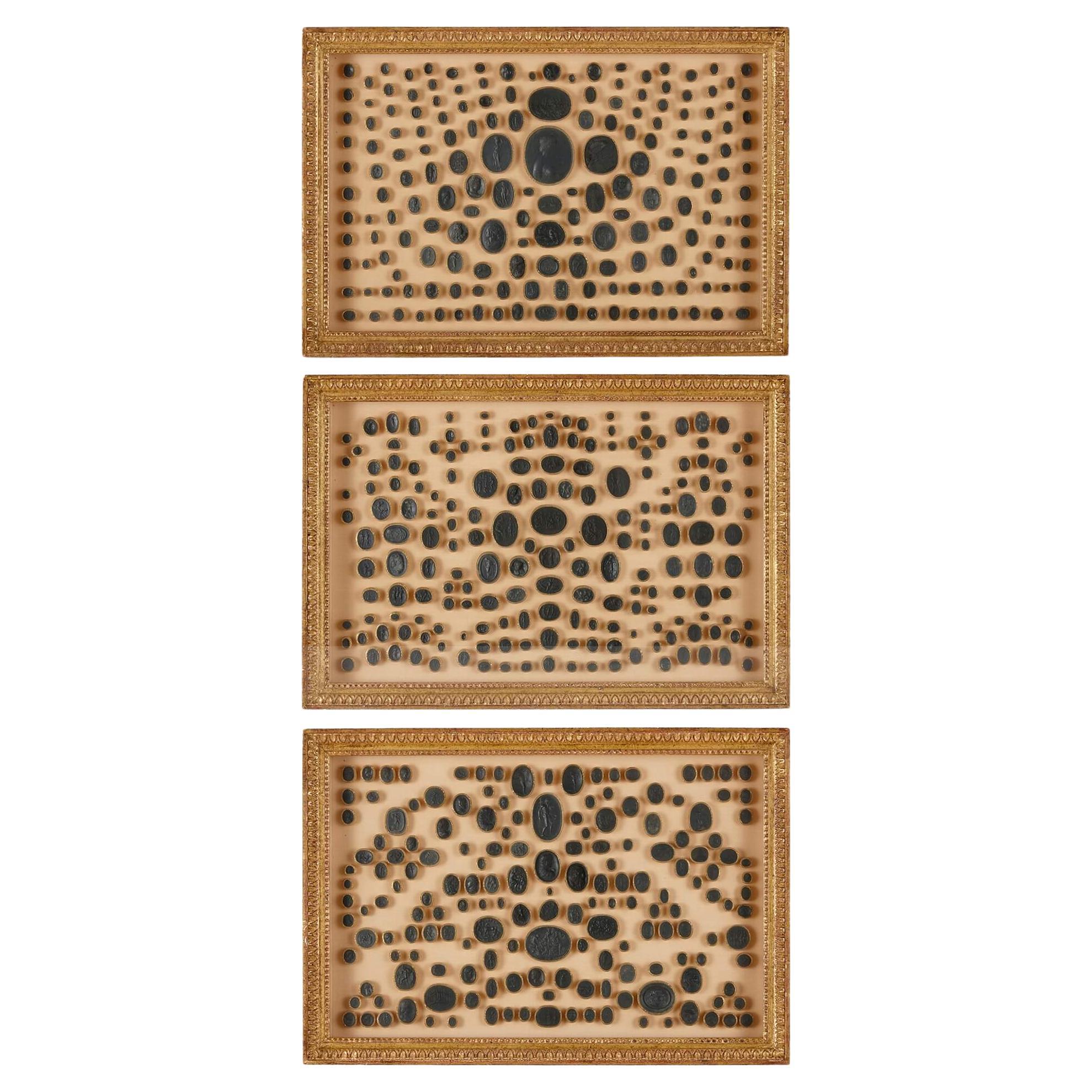 Group of Three Framed Sets of Italian Classical Gilt Intaglio Molds For ...