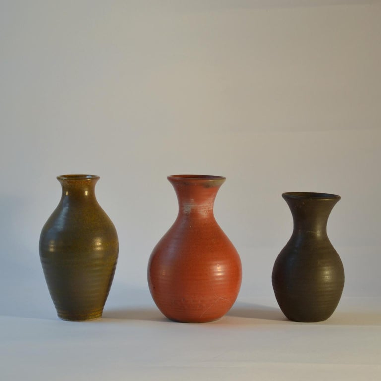 Group of Three Mid Century Ceramic Dutch Studio Vases in Earth Tones ...