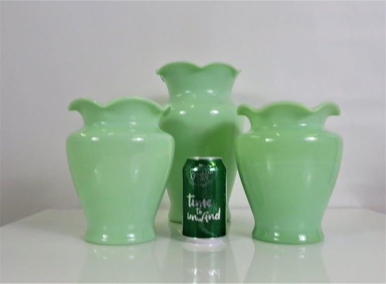 Grouping of 3 Jadite Green Mid Century Modern Sarah Vases by McKee ...