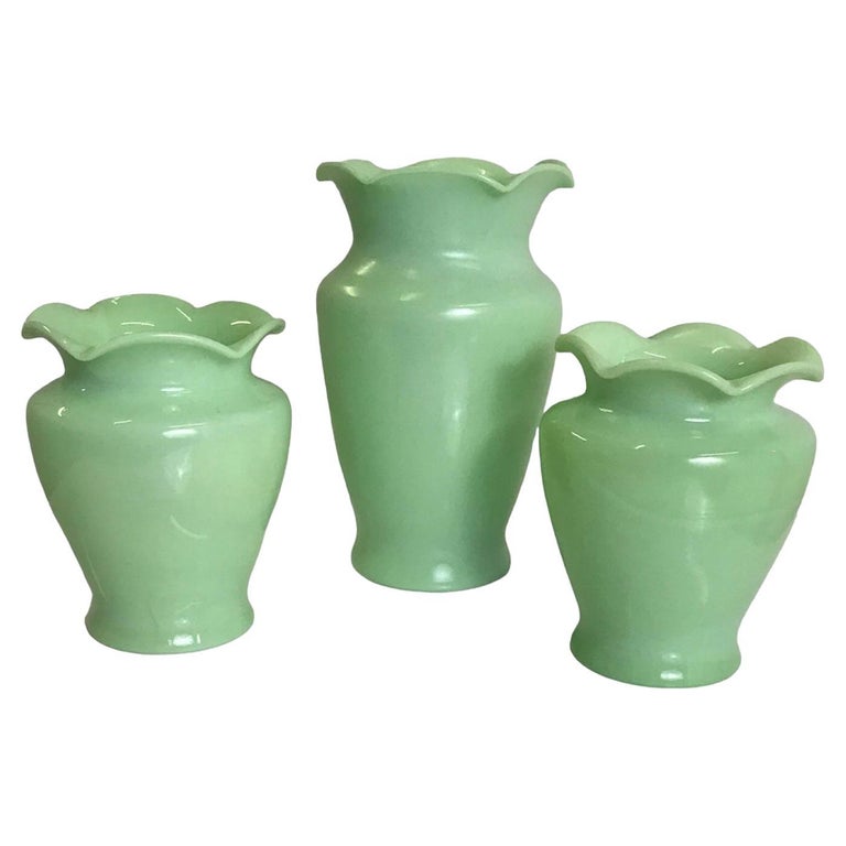 Grouping of 3 Jadite Green Mid-Century Modern Sarah Vases by McKee ...