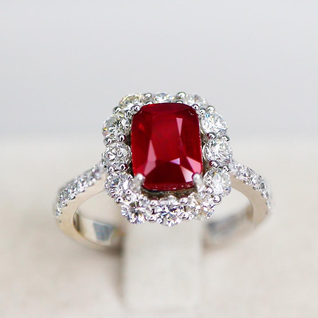 GRS 18K 2.06 ct Unheated Pigeon Blood Ruby Antique Art Deco Engagement ...