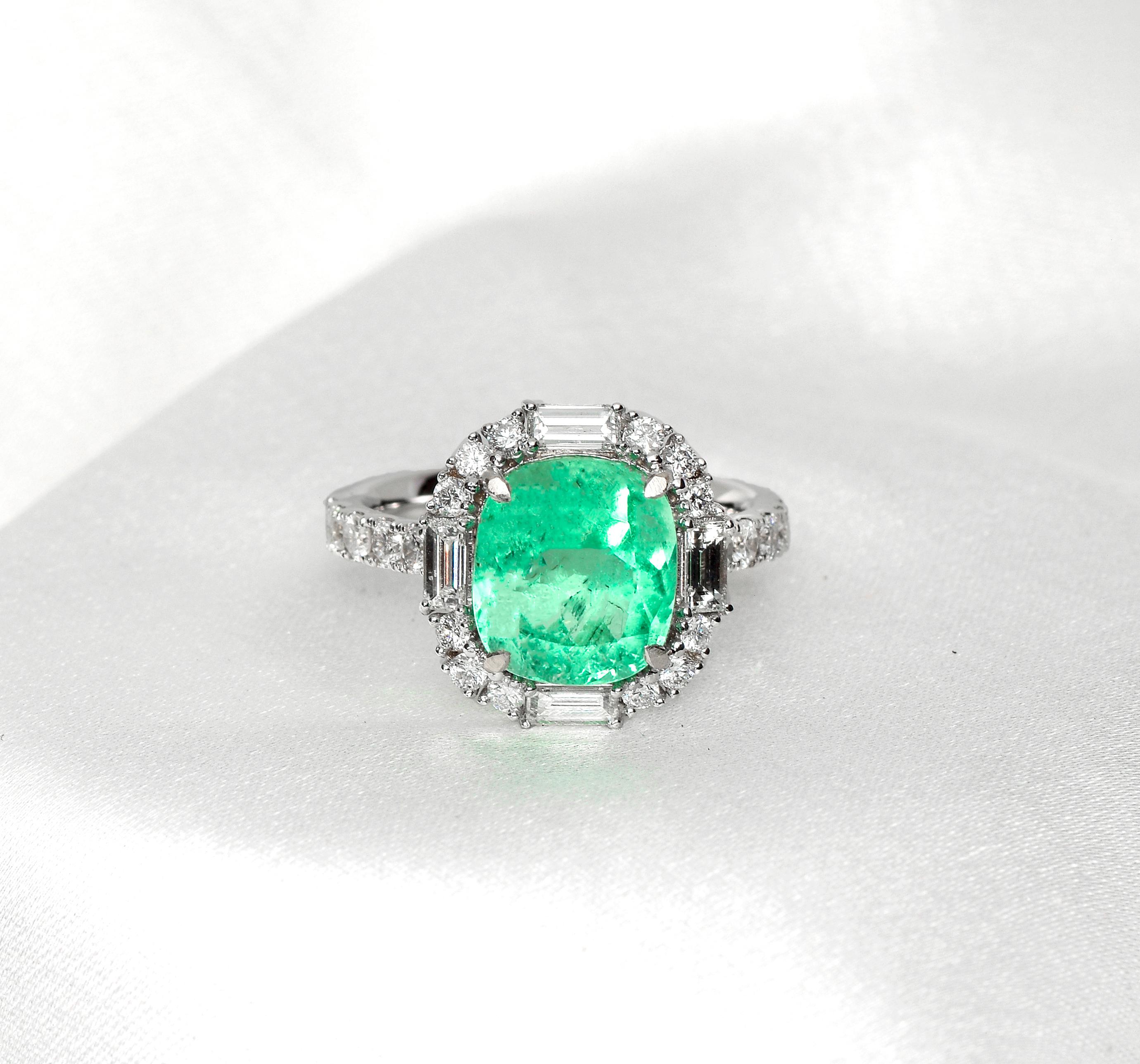 GRS 18k 4.28ct Colombia Emerald Antique Art Deco Style Engagement Ring ...