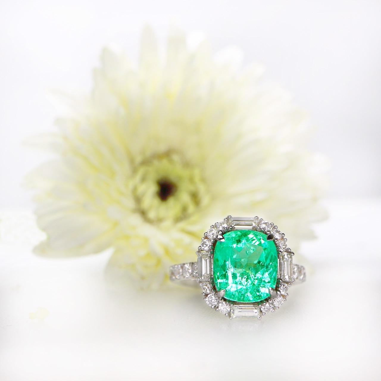 GRS 18k 4.28ct Colombia Emerald Antique Art Deco Style Engagement Ring ...