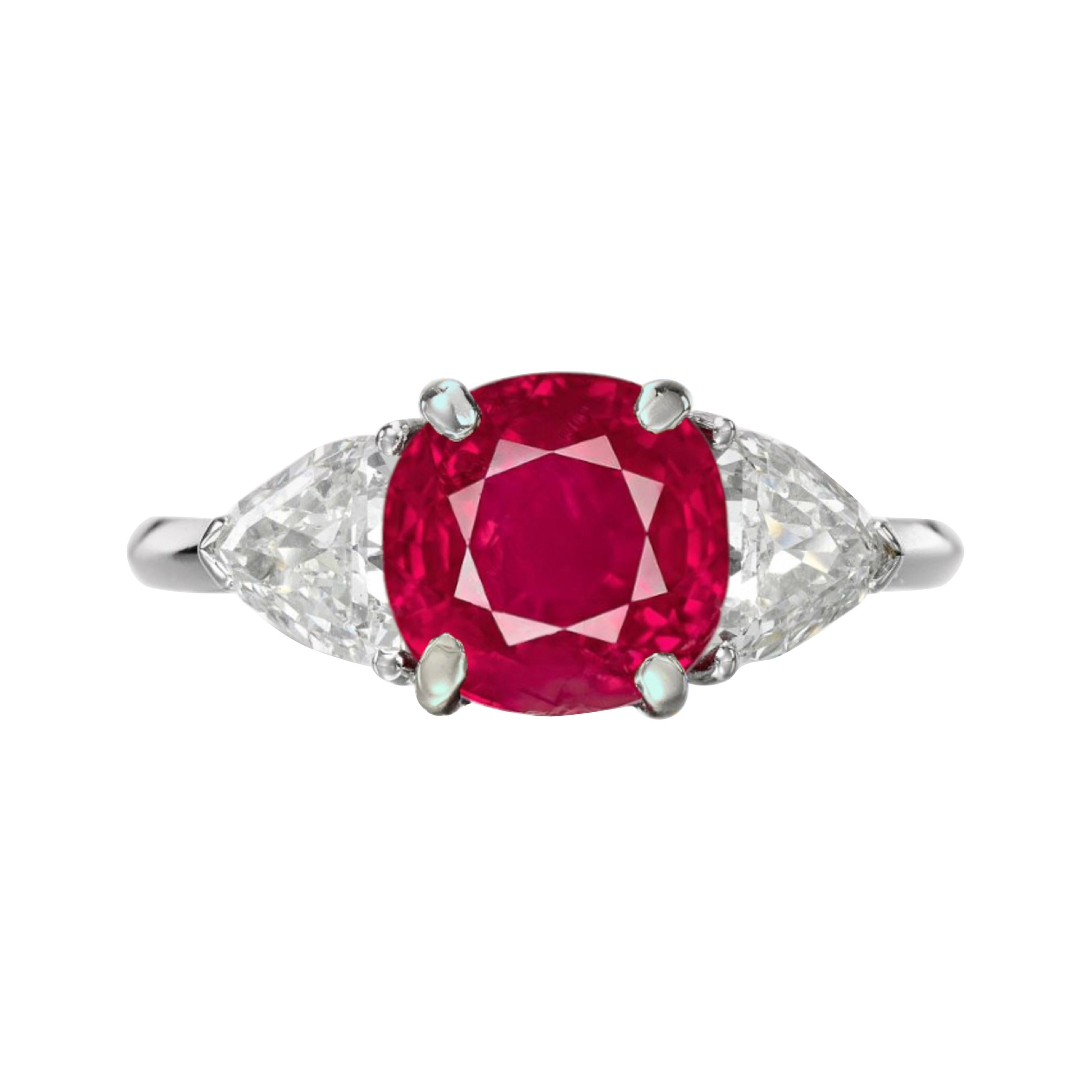 7.05 Carat Cushion Cut Burma Ruby Platinum Ring at 1stDibs