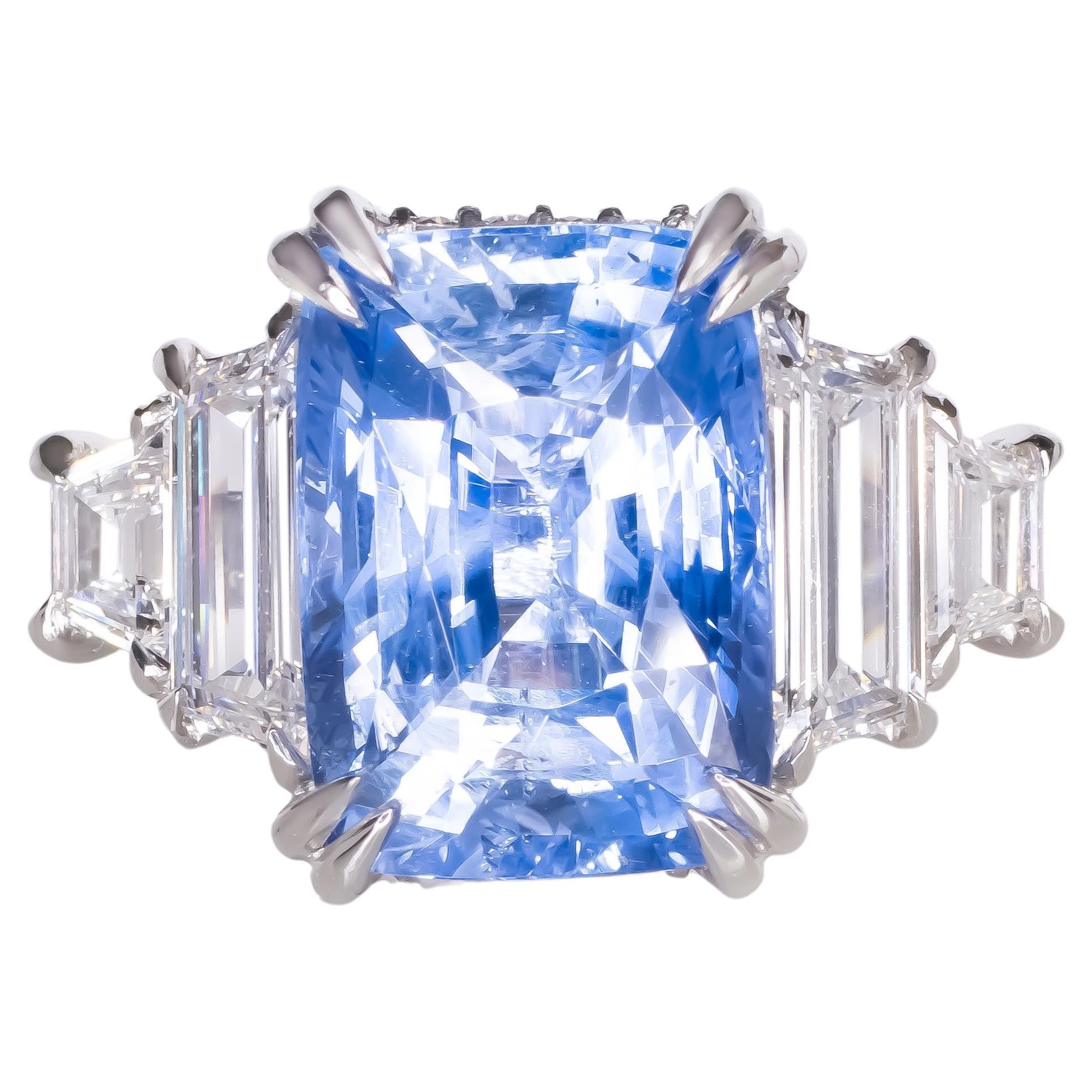 GIA Certified 9 Carat Ceylon Blue No Heat Sapphire Diamond Ring For ...